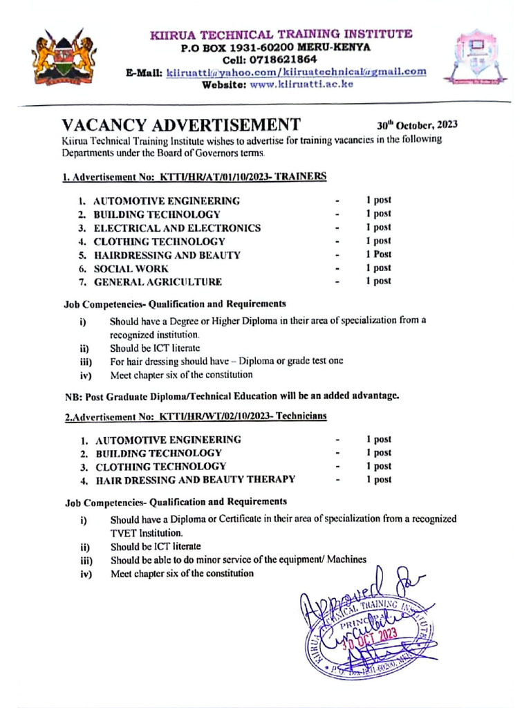 Kiirua TTI Job Adverts | PDF