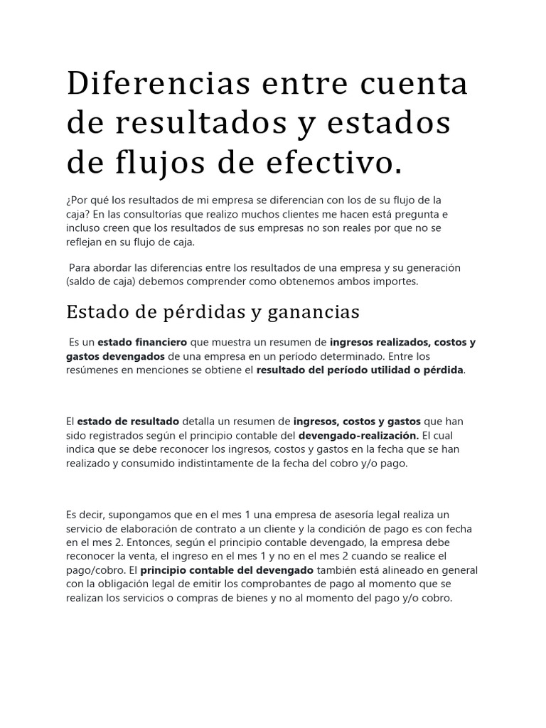Diferencias Entre Cuenta de Resultados y Estados de Flujos de Efectivo ... Diferencias Entre Cuenta de Resultados y Estados de Flujos de Efectivo ...