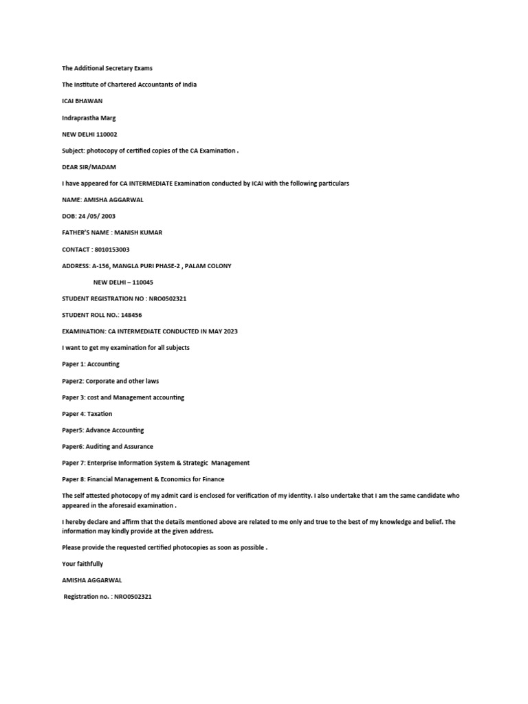 Icai Certified Copies Application | PDF | Business