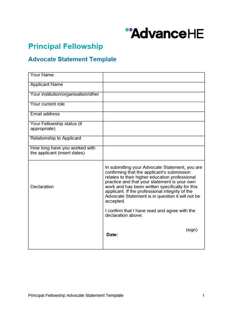 Advocate Statement Template - Principal Fellowship 2023 - 1683284442 ...