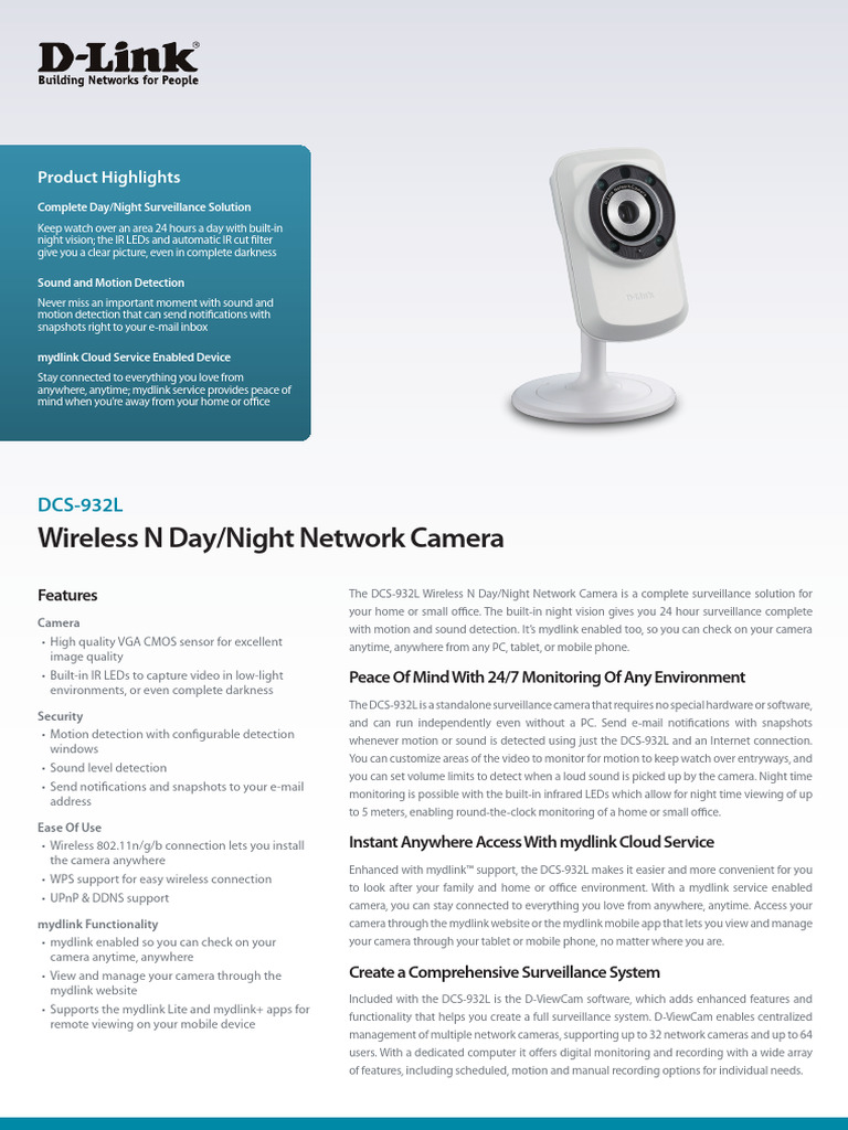 DCS-932L B1 Datasheet 01 (HQ) | PDF | Camera | Computer Network