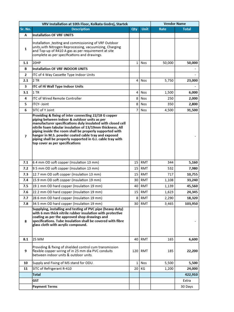 RFQ - Installation of VRV System at Kolkata Godrej | Download Free PDF | Insulator (Electricity ...
