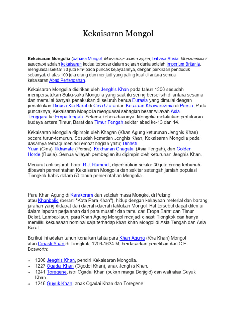 Kekaisaran Mongol | PDF | Perjalanan | Sejarah