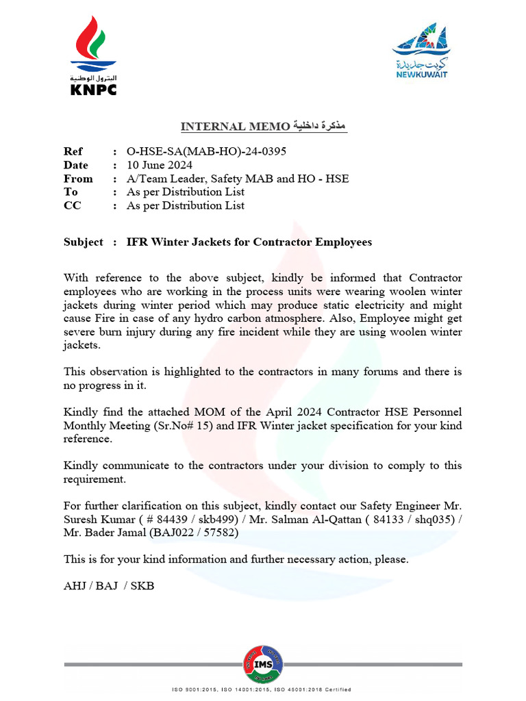 IFR Winter Jacket For Contractors | PDF | Textiles | Specification ...