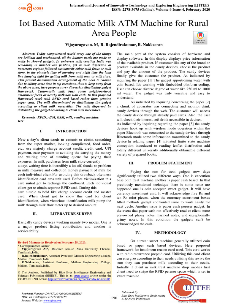 Iot Based Automatic Milk ATM Machine For Rural Are | PDF | Rectifier | Transformer