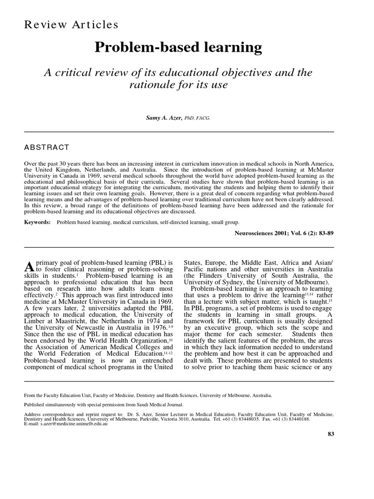 Problem-based learning | Download Free PDF | Learning | Psychological Concepts