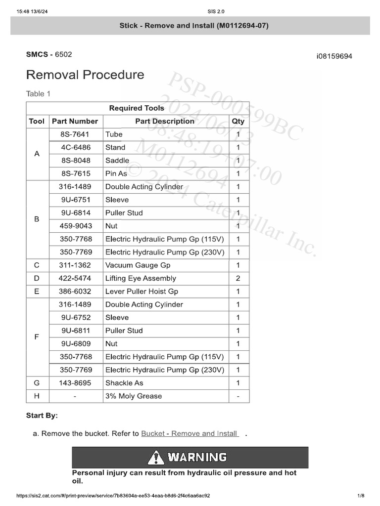 Stick - Remove and Install (M0112694-07) | PDF