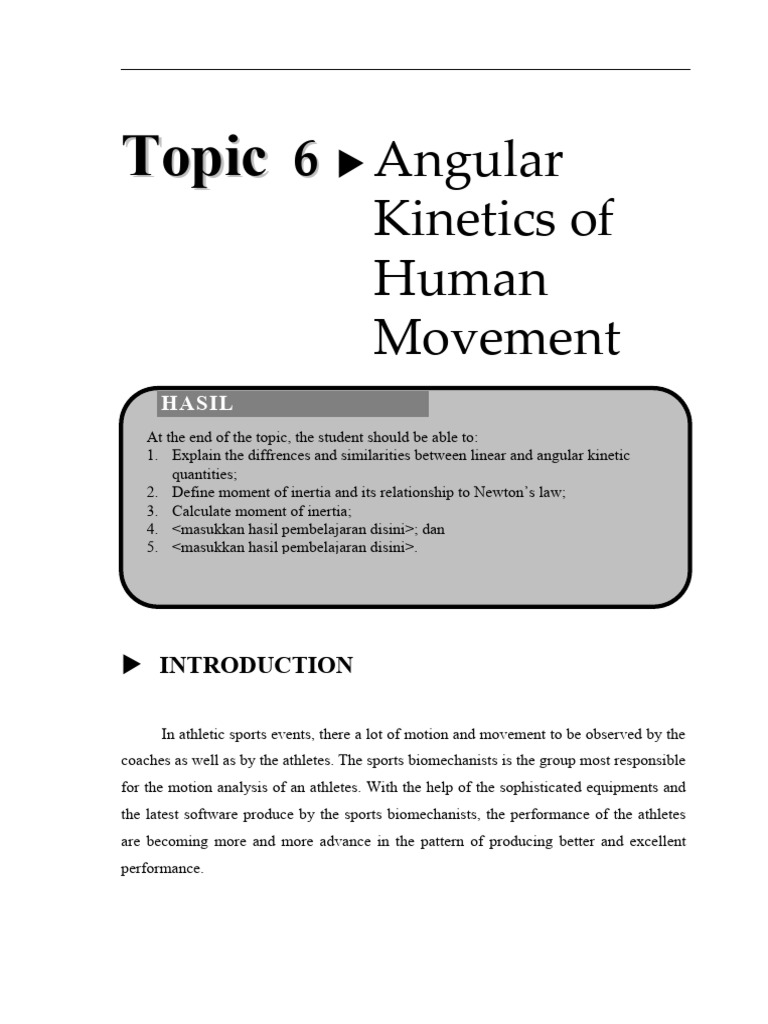 Topic 5 Human Kinetics of Human Movement | PDF | Rotation Around A ...