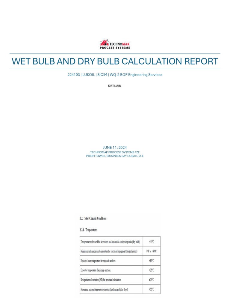 Wet Bulb and Dry Bulb Calculation Report | PDF