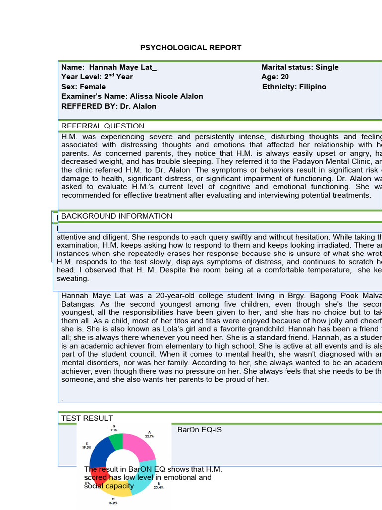 Psychological Report | PDF | Psychology | Emotions
