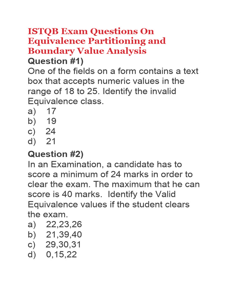 ISTQB Exam Questions On Equivalence Partitioning and Boundary Value ... ISTQB Exam Questions On Equivalence Partitioning and Boundary Value ...