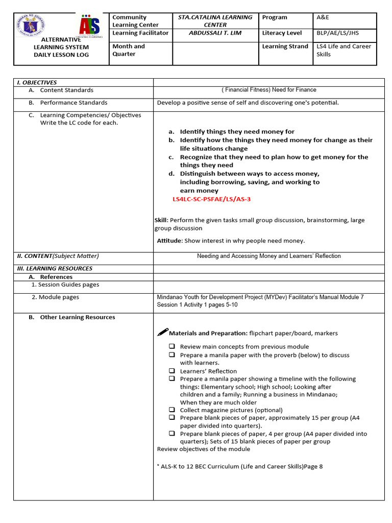 DLL MyDev Module7 Session1 Activity 1 | PDF | Learning | Money