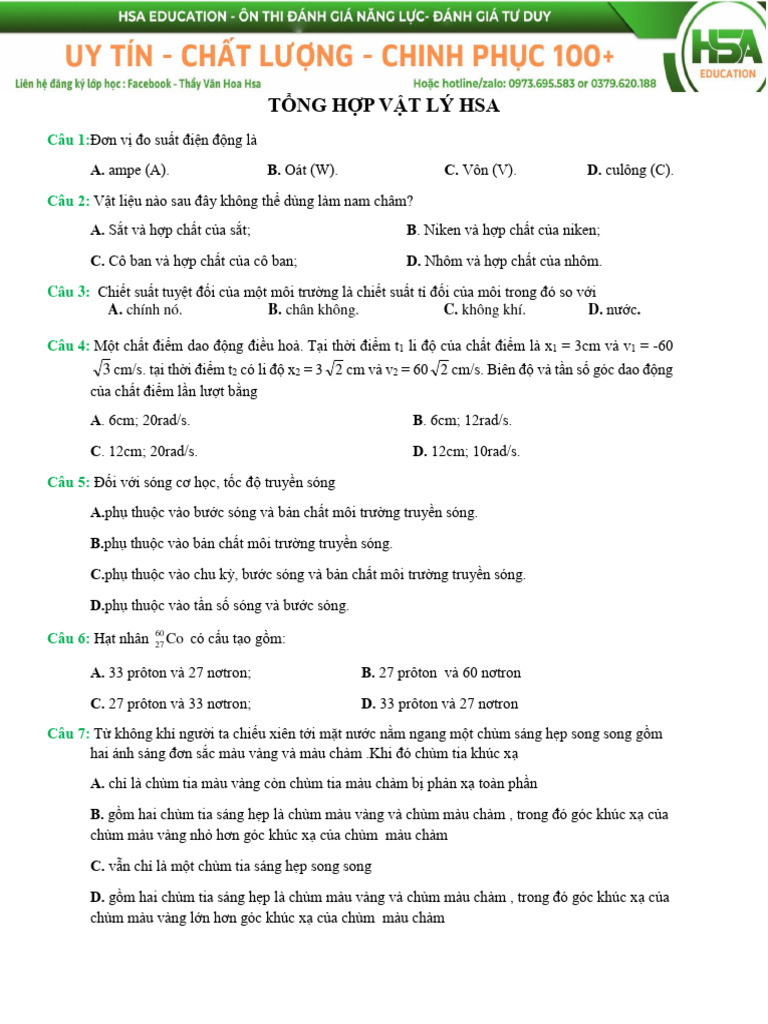 2024.hsa. B Cu Hi VT L TRNG TM | PDF