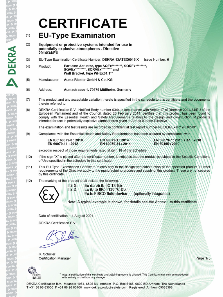Ze Dekra Atex Sqex2 Whex1 Ed6 en | PDF | Electric Motor | Mains Electricity