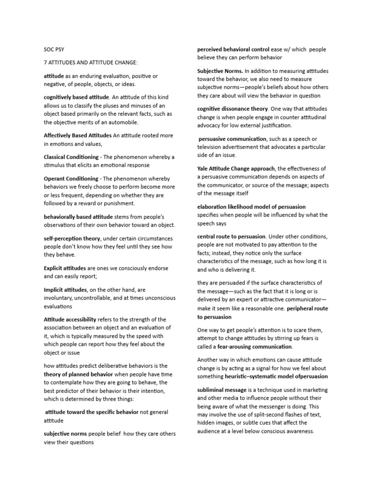 SOC PSY Reviewer | Download Free PDF | Attitude (Psychology) | Leadership