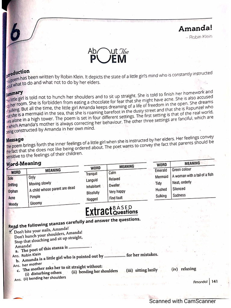 Class10 Poem Amanda and The Custard Dragon | PDF