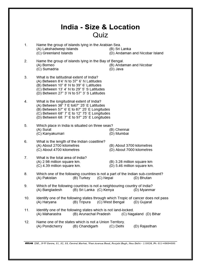 India size & location_QUIZ | Download Free PDF | Cartography | Geography
