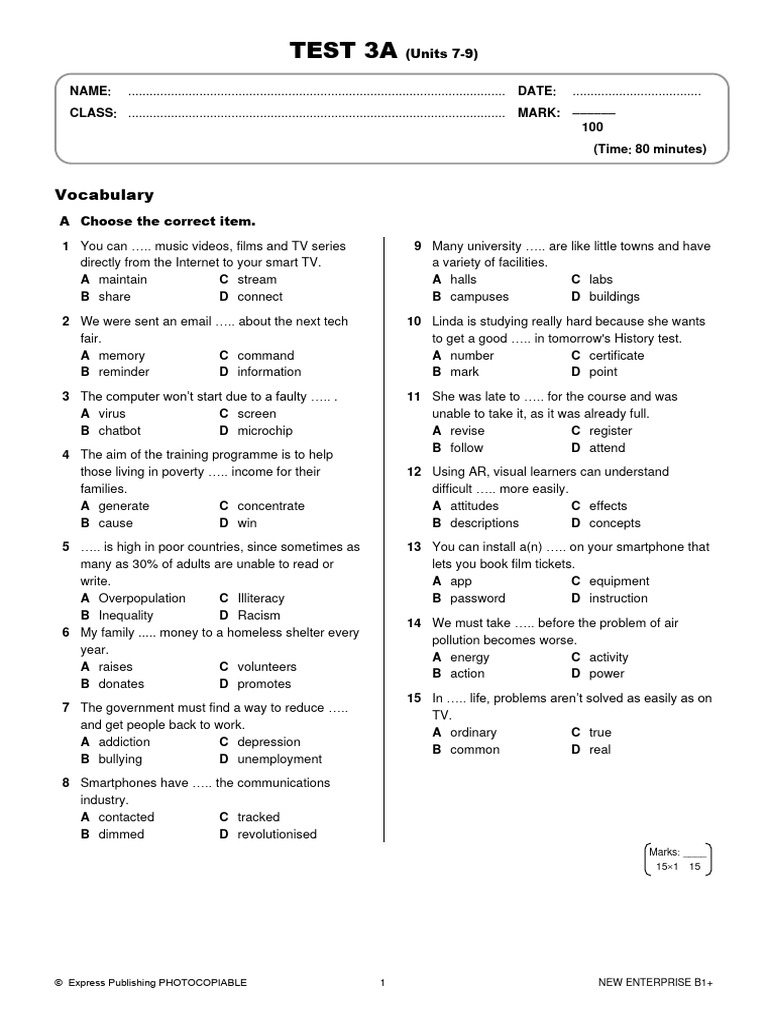 2 44 Enterprise b1 New Test 3a | PDF | Internet | Aol