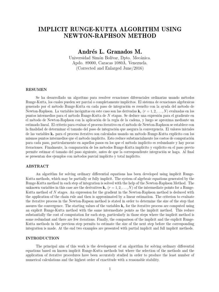 Implicit Runge-Kutta Algorithm | PDF | Algebra | Mathematical Objects