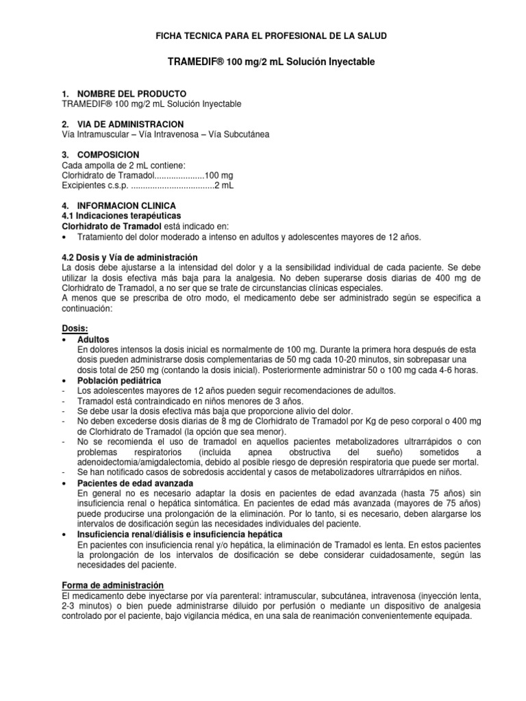 TRAMEDIF® 100 mg/2 ML Solución Inyectable | PDF | Inhibidor selectivo ...