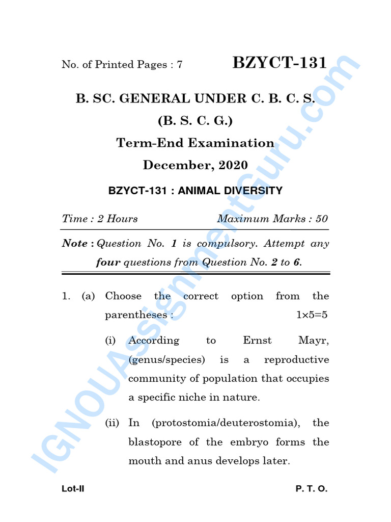 BSc Animal Diversity Exam Guide | PDF | Zoology