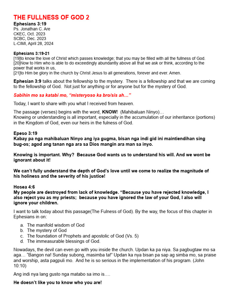 The Fullness Anannias For Lcimi | PDF | Paul The Apostle | Jesus