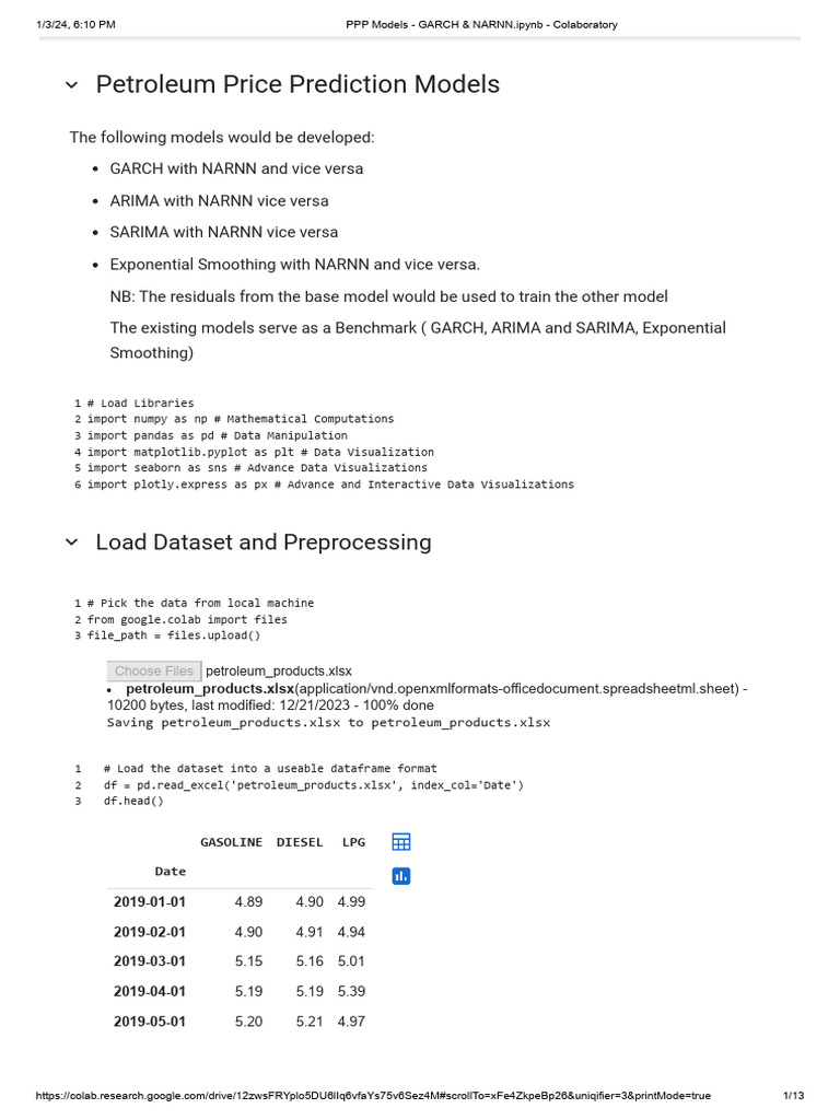 PPP Models - GARCH & NARNN - Ipynb - Colaboratory | PDF | Errors And Residuals | Coefficient Of ...