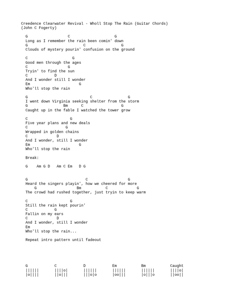 Chords Creedence Clearwater Revival Wholl Stop The Rain Pdf