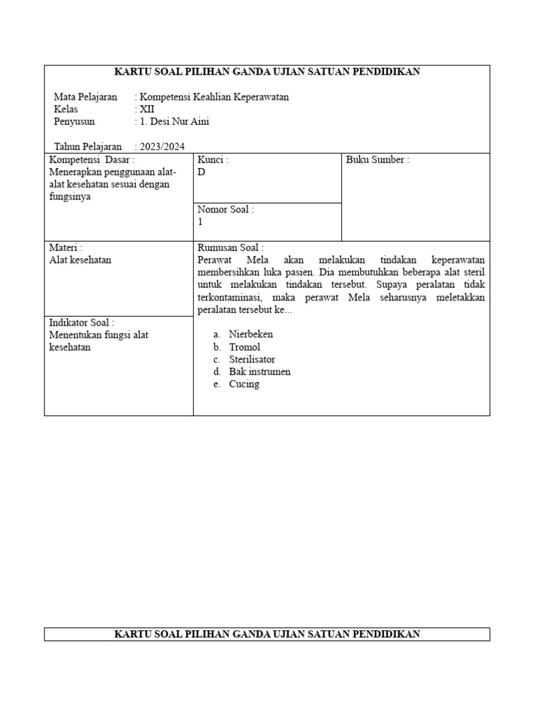 Format Kartu Soal PG | PDF