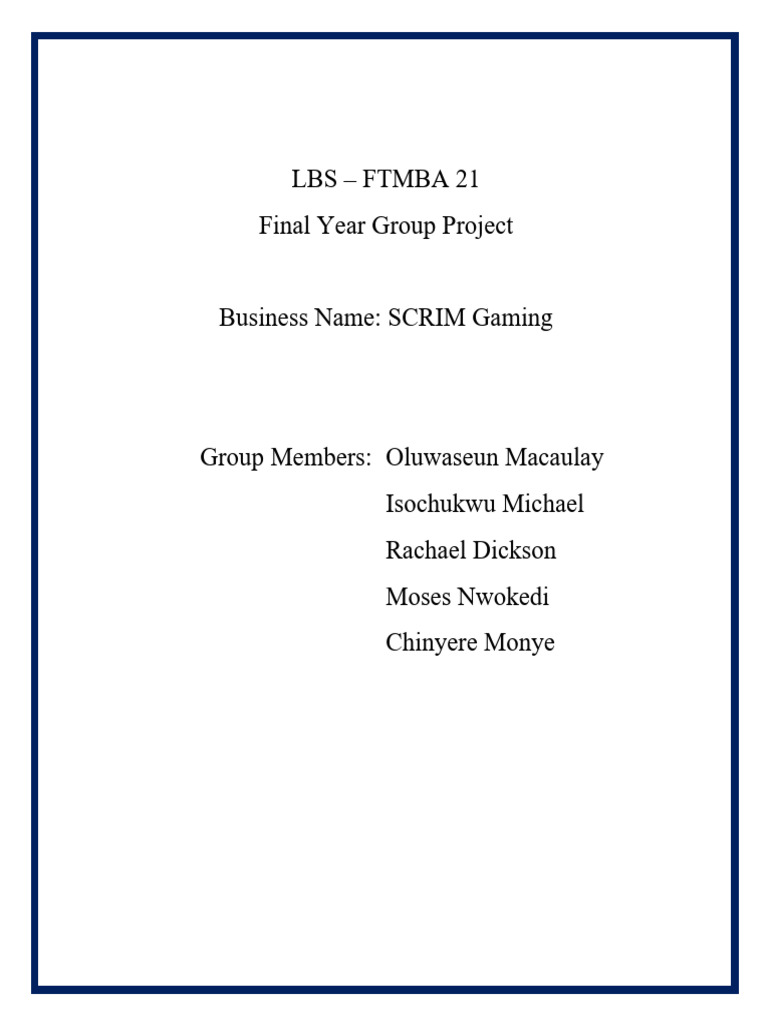 Business Plan SCRIM Gaming Final Year Project | PDF | Video Games ...