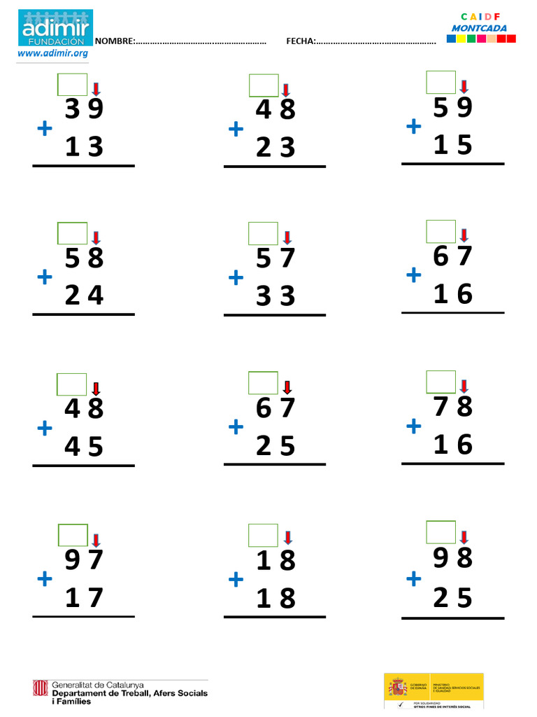 4 Fichas Sumas Con Llevadas | PDF