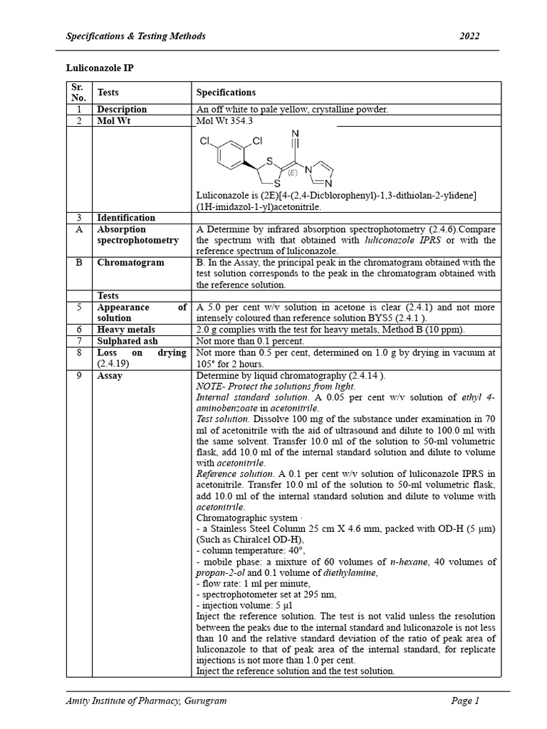 Luliconazole Cream Monograph | PDF | Chromatography | Mass ...