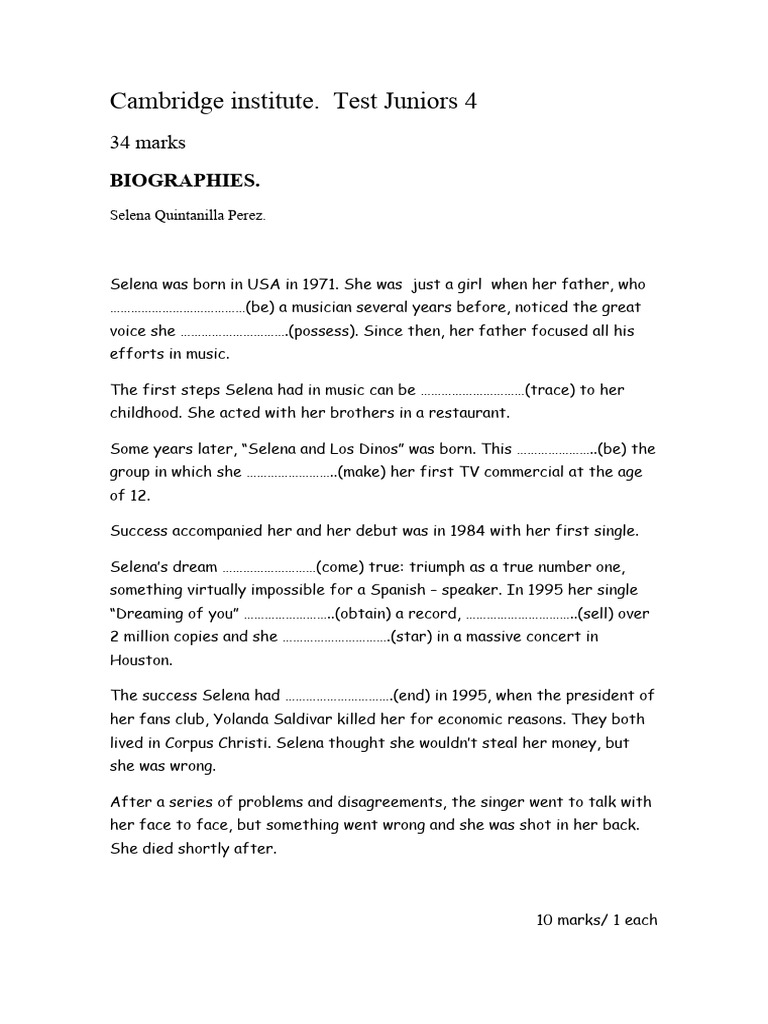 A Biography of The Famous Selena Tests - 28155 | PDF