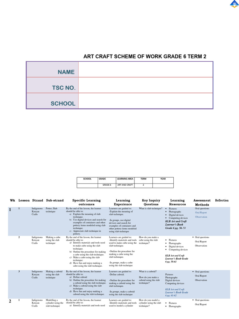 Art GD 6 Term 2 Scheme | PDF | Page Layout | Crafts
