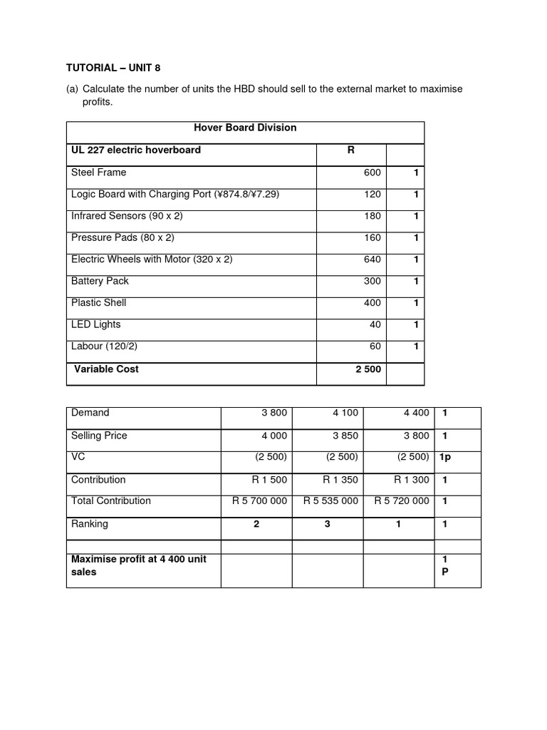 Tutorial_Unit 8 Solution | Download Free PDF | Prices | Cost