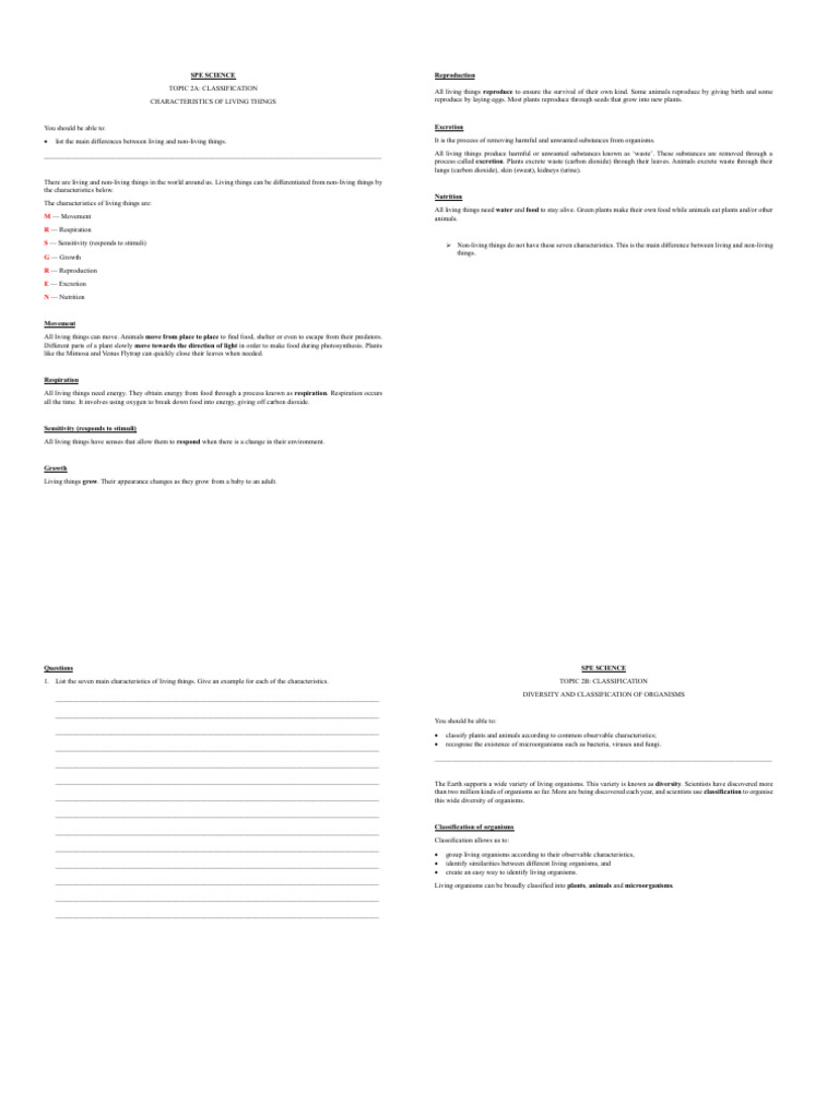 Spe Science Year 7 Chapter 2 | PDF | Plants | Life