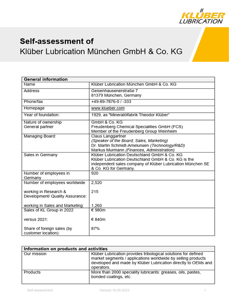 Klueber Lubrication Self-Assessment ENnew | PDF | Information Security ...