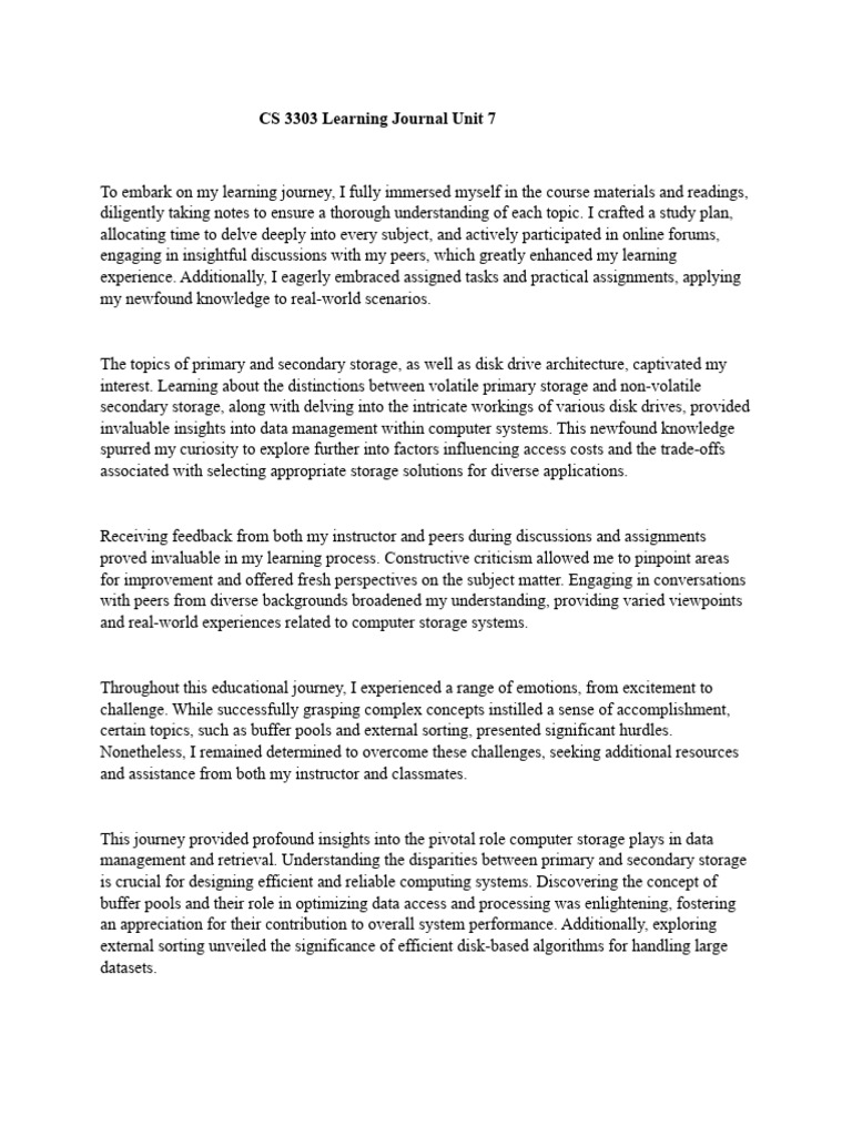 CS 3303 Learning Journal Unit 7 | PDF | Computer Data Storage | Learning
