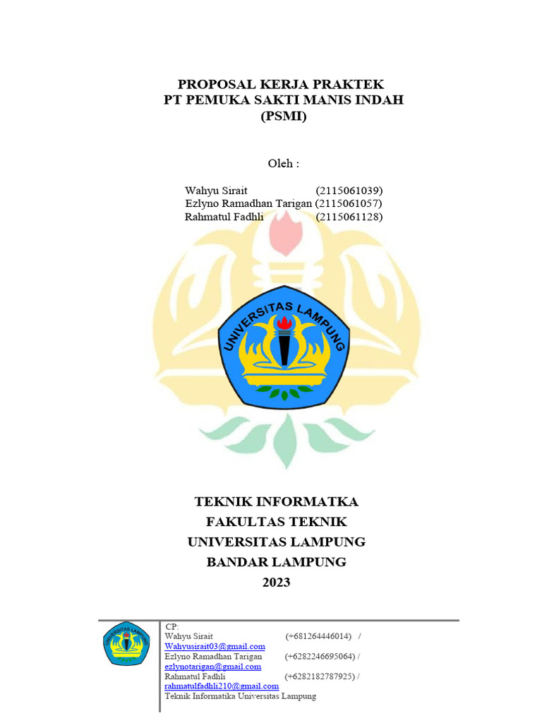 Proposal Kerja Praktek Psmi Way Kanan | PDF | Bisnis | Komputer