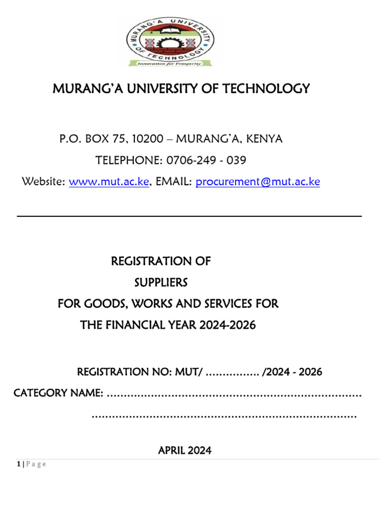Registration of Suppliers For 2024 2026 Goods Services and Works | PDF