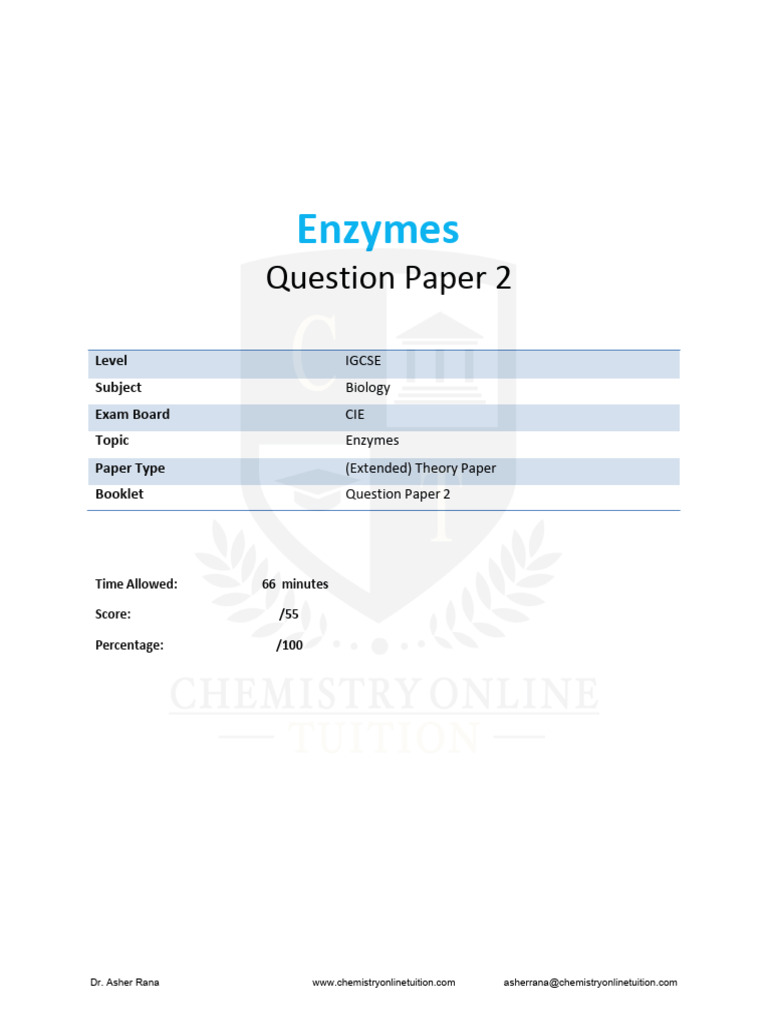 5.2 Enzymes Igcse Cie Biology Ext Theory Qp Unlocked | Download Free PDF | Fructose | Enzyme
