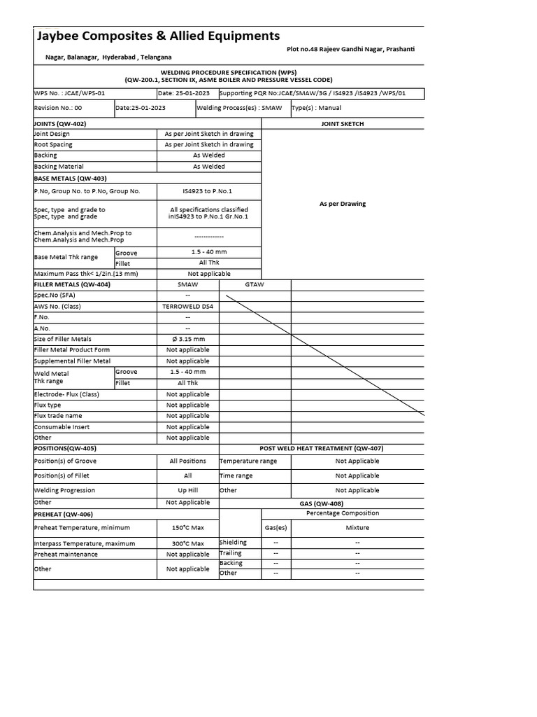 WPS - Is4923 Smaw | PDF | Welding | Construction