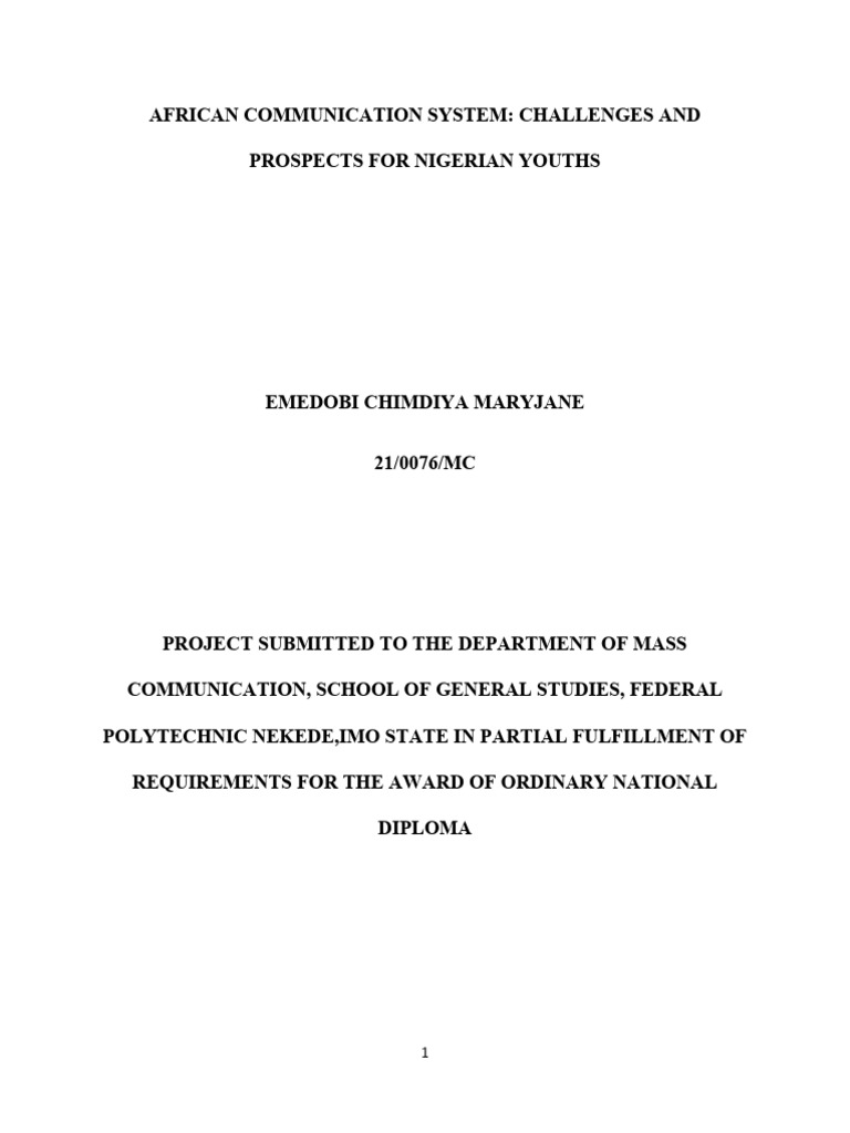 African Communication System Challenges and Prospects For Nigerian ...