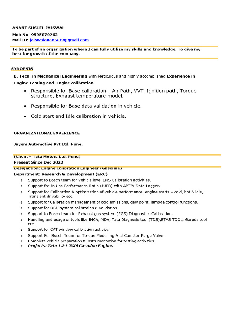 Anant Jaiswal's CV | PDF | Engineering | Vehicles