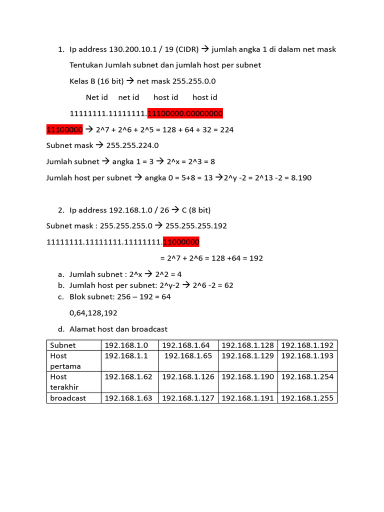 Latihan Subnetting - 1 | PDF | Home & Garden | Computers