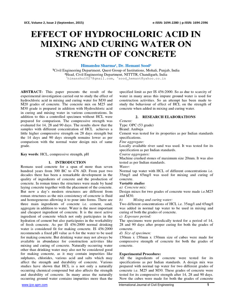 Effect of Hydrochloric Acid in | PDF | Concrete | Hydrochloric Acid