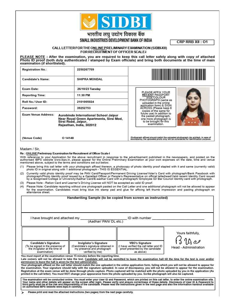 Sidbi Exam | PDF | Identity Document | Driver's License