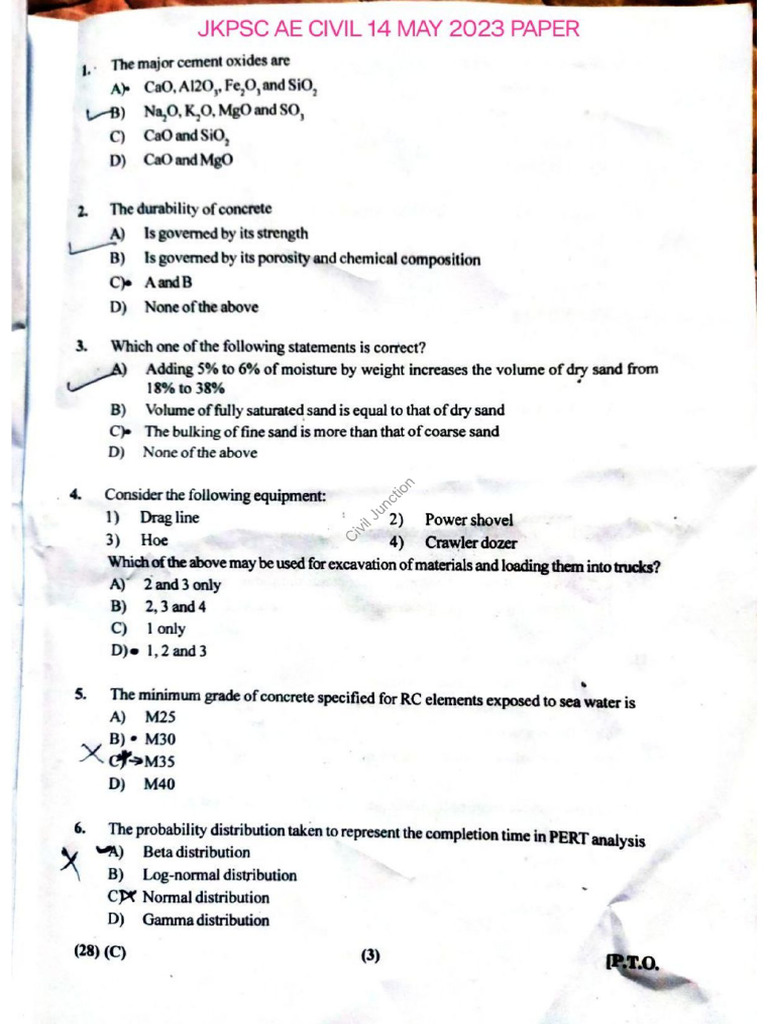 Jammu Kashmir JKPSC AE CIVIL 14 MAY 2023 Paper With Answer Key | PDF