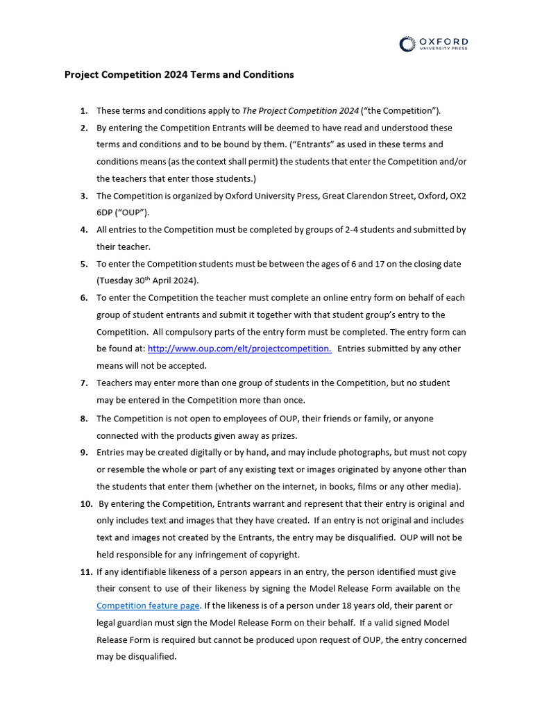 Project Competition 2024 Terms and Conditions | PDF | Oxford University ...