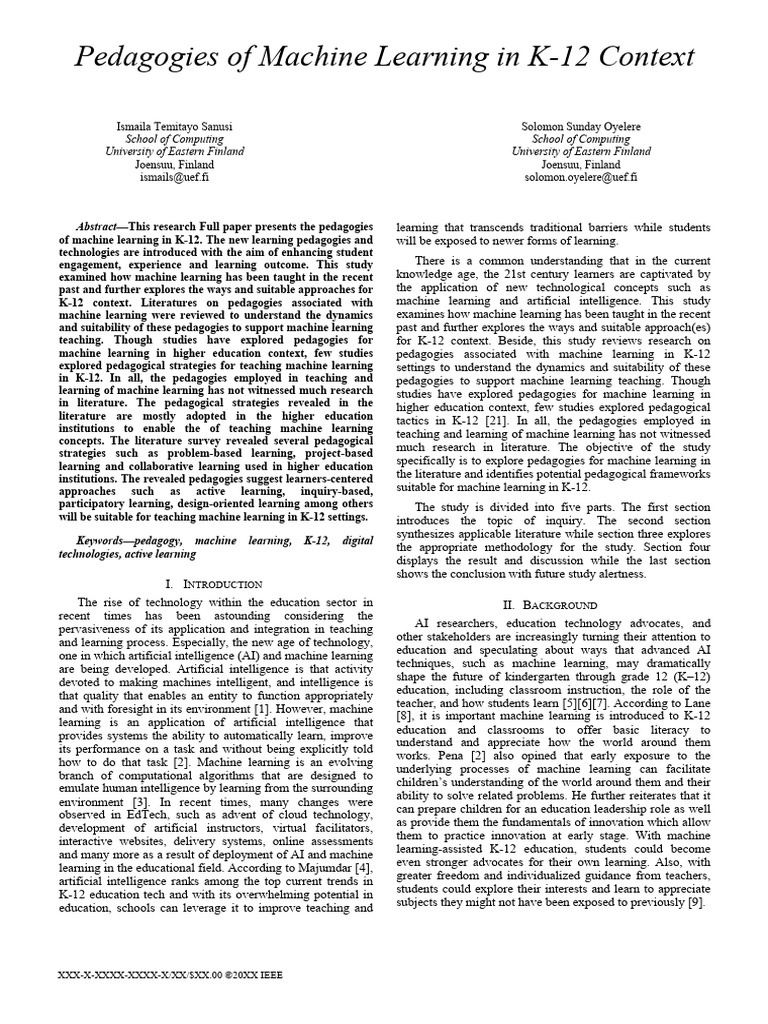 Pedagogies of Machine Learning in K 12 C | PDF | Pedagogy | Learning